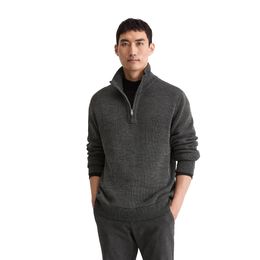 Marc O'Polo Troyer MARC O'POLO "aus Baumwoll-Schurwoll-Mix", Herren, Gr. S, dunkelgrau, Obermaterial: 68% Baumwolle, 17% Schurwolle, 8% Polyamid, 7% Polyester, unifarben, Pullover Troyer