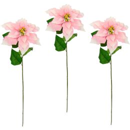 Winterliche Kunstpflanze I.GE.A. "Kunstblume, k&uuml;nstliche Poinsettiablume, Weihnachtsdeko", rosa, H:73cm &Oslash;:20cm, Polyester, Kunstpflanzen, mit Glitter, Christstern, Weihnachtsstern, 3er Set