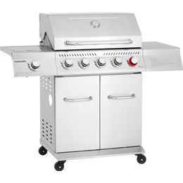 Gasgrill Hanseatic "Richland, 5 Brenner (inkl. Turbobrenner) + Seitenbrenner 21,5kw Gesamt", silberfarben, B:134,7cm H:117cm T:57cm, Grills, inkl. 3 Jahre Herstellergarantie