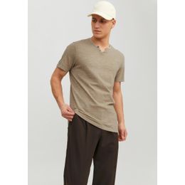 Jack & Jones T-Shirt JACK & JONES "JJESPLIT NECK TEE SS NOOS", Herren, Gr. M, beige (crockery), Jersey, Obermaterial: 100% Baumwolle, unifarben, regular fit taillenbedeckt, V-Ausschnitt, gerader Abschluss, Shirts T-Shirt, mit V-Ausschnitt