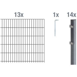 Doppelstabmattenzaun Alberts "Grundset", grau (anthrazit), H:100cm, Stahl, Zaunelemente, H&ouml;he: 80-200 cm, Gesamtl&auml;nge: 4-30 m, zum Einbetonieren