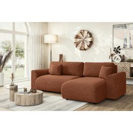 Ecksofa Home Affaire "VasbySuyal Schlafsofa 235cm L-Form mit Recamiere beidseitig montierbar", orange (terra), B:235cm H:80cm T:138cm, 100% Polyester, Sofas, Ecksofa, Designsofa mit Bettfunktion und Bettkasten, Ma&szlig;e B/T/H: 235/138/80 cm