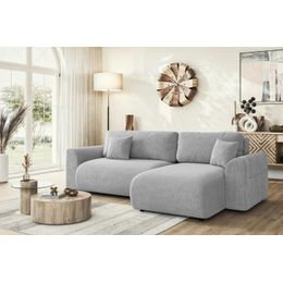 Ecksofa Home Affaire "VasbySuyal Schlafsofa 235cm L-Form mit Recamiere beidseitig montierbar", grau (hellgrau), B:235cm H:80cm T:138cm, 100% Polyester, Sofas, Ecksofa, Designsofa mit Bettfunktion und Bettkasten, Ma&szlig;e B/T/H: 235/138/80 cm