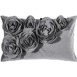 Dekokissen Pad "Floral", grau (grau, unifarben), B:30cm L:50cm, Polyester, Dekokissen_Sitzkissen_Kissenh&uuml;llen, 3D