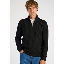 Troyer LINDBERGH "Troyer Relaxed Fit", Herren, Gr. 3XL, schwarz, Obermaterial: 60% Baumwolle, 40% Polyester, unifarben, Pullover Troyer