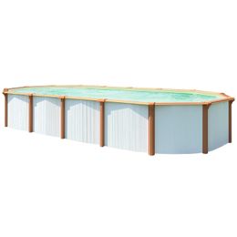 Ovalpool KWAD "Green line Evolution", beige (wei&szlig;, wood, innenfarbe: sand), B:370cm H:132cm L:610cm, Schwimmbecken, 6,1x3,7x1,32 white- wood Folie in blau, sand oder grau erh&auml;ltlich