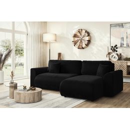 Ecksofa Home Affaire "VasbySuyal Schlafsofa 235cm L-Form mit Recamiere beidseitig montierbar", schwarz, B:235cm H:80cm T:138cm, 100% Polyester, Sofas, Ecksofa, Designsofa mit Bettfunktion und Bettkasten, Ma&szlig;e B/T/H: 235/138/80 cm