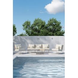 Gartenlounge-Set VENTURE HOME "Palazzo, gro&szlig;z&uuml;giges Outdoor-Set f&uuml;r hohen Sitzkomfort", beige, beige, beige, B:2.095cm H:74cm T:84cm, Polyester, Stahl, Sitzm&ouml;bel-Sets, Loungem&ouml;bel mit Stoffbezug, angenehm, weich