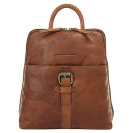 SPIKES & SPARROW Cityrucksack SPIKES & SPARROW, Damen, Gr. B/H/T: 27cm x 25cm x 8cm, onesize, braun (cognac), 100% Polyester, beschichtet, leicht gl&auml;nzend, Rucks&auml;cke Cityrucksack, echt Leder
