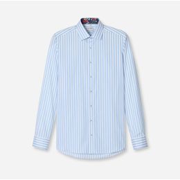 Langarmhemd OLYMP "Level 5", Herren, Gr. 42, N-Gr, bleu, Web, Obermaterial: 97% Baumwolle, 3% Elastolefin, 2-Knopf-Manschette, Hemden, gestreift, body fit, New York Kentkragen, Businesshemd