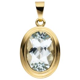 Kettenanh&auml;nger Jobo "Anh&auml;nger 17,5 mm oval mit Aquamarin", gelbgold 585, hellblau, Schmuckanh&auml;nger, Damen, Gelbgold 585, Kettenanh&auml;nger, 14 Karat 585 Gold
