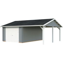 Garage Palmako "Roger, mit Holztor", hellgrau, wei&szlig;, H:316cm, Massivholz, Garagen, BxTxH: 703x619x316 cm