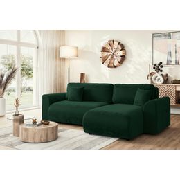 Ecksofa Home Affaire "VasbySuyal Schlafsofa 235cm L-Form mit Recamiere beidseitig montierbar", gr&uuml;n (dunkelgr&uuml;n), B:235cm H:80cm T:138cm, 100% Polyester, Sofas, Ecksofa, Designsofa mit Bettfunktion und Bettkasten, Ma&szlig;e B/T/H: 235/138/80 cm