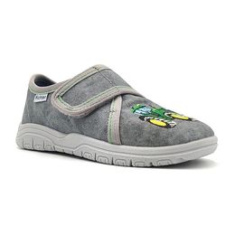 Hausschuh Richter "Mailo", M&auml;dchen, Gr. 31, Normalschaft, grau (grau, traktor), Textil, bedruckt, Schuhe Hausschuh, Klettschuh, Kindergarten Schuh mit Traktor-Motiv