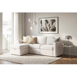 Ecksofa DOREL HOME "NORDHUS, L-Form, 200 cm, Recamiere rechts/links montierbar", creme, B:200cm H:80cm T:128cm, 100% Polyester, Sofas, Ecksofa, gro&szlig;er Stauraum, softer Cord und feiner Webstoff-Bezug