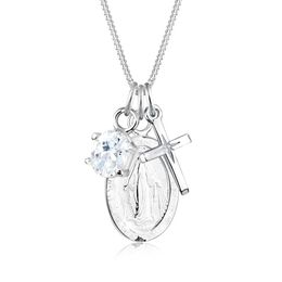 Collierkettchen Elli "Kreuz Marienbild Solit&auml;r Zirkonia 925 Silber", silber, Halsketten, Damen, 45,mit Steinen, Silber 925 (Sterlingsilber), L: 45, Kreuzkette Silberkette Collier Halskette