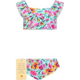 Balconette-Bikini ZIGZAG "Tropical", M&auml;dchen, Gr. 92, blau, 80% Polyamid, 20% Elasthan, bedruckt, mehrfarbig, Bikini-Sets Balconette-Bikini, mit stylischem R&uuml;schendesign und Sonnenschutz