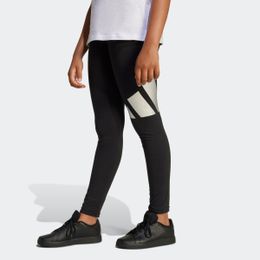 Leggings adidas Sportswear "SEASONAL ESSENTIALS GLAM COTTON KIDS", M&auml;dchen, Gr. 140, N-Gr, schwarz (schwarz, silber metallic,), Obermaterial: 93% Baumwolle, 7% Elasthan, Hosen Leggings