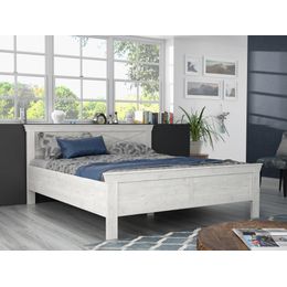 Bett FORTE "KASHMIR, Belastbarkeit 250 KG, dekoratives Kopfteil", wei&szlig; (pinie wei&szlig;, pinie wei&szlig;, pinie wei&szlig;), B:191,3cm H:99,4cm, Betten, Bett, Bett im Landhaustil, pflegeleicht, Dekor Pinie Wei&szlig;