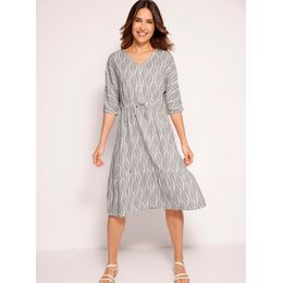 Sommerkleid "Sommerkleid", Damen, Gr. 42, Normalgr&ouml;&szlig;en, beige (ecru, anthrazit, bedruckt), 100% Viskose, gemustert, lang, V-Ausschnitt, Kleider Sommerkleid