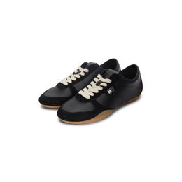 Sneaker Tommy Jeans "TJ BALLET SNEAKER", Damen, Gr. 37, schwarz, Leder, Lederimitat, unifarben mit Farbeinsatz, Basic, Schuhe Sneaker, Freizeitschuh, Halbschuh, Schn&uuml;rschuh im Retro-Look