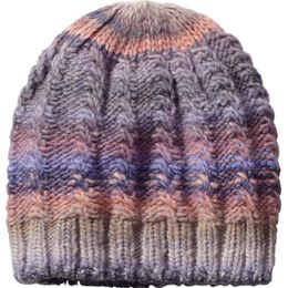 CR&Eacute;ATION L Damen Strickm&uuml;tze aus Regenbogen-Garn beige-flieder Gr&ouml;&szlig;e 0
