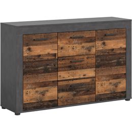 Sideboard Home Affaire "AOSTA, Breite 125 cm, 2 T&uuml;ren, 3 Schubk&auml;sten, 4 Fachb&ouml;den", grau (matera grau, old wood nachbildung), B:125cm H:80cm T:35cm, FSC-zertifizierter Holzwerkstoff, Sideboards, Sideboard, Kommode, Schrank, Anrichte, Standschrank, Board, Wohnzimmer