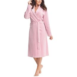Damenbademantel AQUARTI "Bademantel Bamen Bademantel mit Schalkragen aus Velours" Gr. L, rosa (puderrosa), L, Obermaterial: 80% Baumwolle CO. 20% Polyester PES., Hausm&auml;ntel