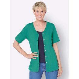 Shirtjacke Classic Basics "Shirtjacke", Damen, Gr. 42, gr&uuml;n (smaragd), 100% Baumwolle, unifarben, V-Ausschnitt, Shirts Shirtjacke