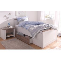 Bett Schlafkontor "Luca", wei&szlig; (pinienfarben wei&szlig;, tr&uuml;ffelfarben), B:106cm L:205cm, Auf Metalllaufleisten und Kunststoffrollen., Betten, Bett, inklusive Schubkasten