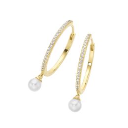 Paar Creolen "mit wei&szlig;en Muschelkern-Perlen und Zirkonia, Silber 925", gold, Giorgio Martello MILANO, Ohrringe, Damen, Silber 925 (Sterlingsilber)
