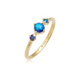 Fingerring Elli "Opal Rund Trio Vintage 925er Silber" Gr. 56, blau (dunkelblau), Fingerringe, Damen, 56mm,mit Steinen, Silber 925 (Sterlingsilber), 1,5mm, Fingerring