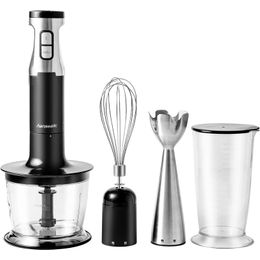 Hanseatic Stabmixer "HHBL1000SD 97294244 Schneebesen Aufsatz + R&uuml;hr-/Messbecher", schwarz (silber, schwarz), B:15cm H:25cm, Mixer, inkl. 3 Jahre Herstellergarantie
