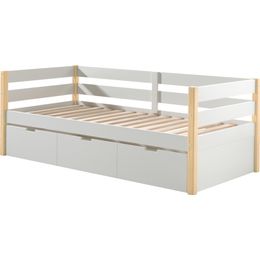 Einzelbett Vipack "Magrit, Kojenbett mit seitlichem Umbau, Liegefl&auml;che 90 x 200cm", wei&szlig; (wei&szlig;, natur), B:97,8cm H:76,6cm L:211,2cm, Betten, universell einsetzbar, wahlweise mit und ohne Bettschublade