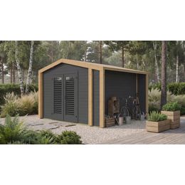 Gartenhaus Weka "Killarney", anthrazit, eiche hell, ohne Fu&szlig;boden, ohne Dacheindeckung, Massivholz, Gartenh&auml;user, Gartenhaus, Doppelt&uuml;r mit Lamellen