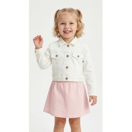 Jeansjacke happy girls, M&auml;dchen, Gr. 164, beige (ecru), Denim/Jeans, Obermaterial: 98% Baumwolle, 2% Elasthan, unifarben, regular fit taillenbedeckt, 1-Knopf-Manschette mit Schlitz, Jacken Jeansjacke, mit tollen Bl&uuml;tenstickereien