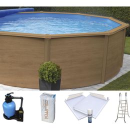 Rundpool KWAD "&raquo;Supreme&laquo; all in Premium Folie", blau (braun, farbe innen: blau), B:360cm H:132cm L:360cm, Schwimmbecken, Rundpool, &Oslash;xH: 360x132cm, inkl. Bodenisolationsset