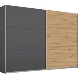Schwebet&uuml;renschrank Rauch "AURELIO Kleiderschrank Garderobe", grau (graumetallic, eiche artisan), B:261cm H:210cm T:59cm, Holzwerkstoff, Schr&auml;nke, Schwebet&uuml;renschrank, 3 verschiedene Ausstattungsvarianten Griffe aus Metall MADE IN GERMANY