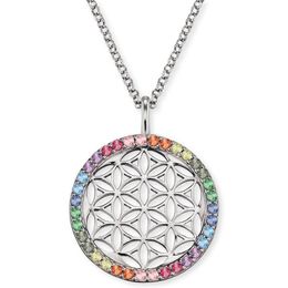 Kette mit Anh&auml;nger Engelsrufer "Lebensblume", bunt (silberfarben, gelb, orange, blau, rot, gr&uuml;n, lila, rosa), Halsketten, Damen, Silber 925 (Sterlingsilber), L: 50, mit Zirkonia (synth.)