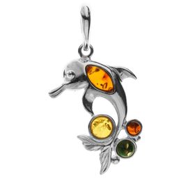 Kettenanh&auml;nger OSTSEE-SCHMUCK "OSTSEE-SCHMUCK Anh&auml;nger Delphin Anh&auml;nger Delphin", wei&szlig;, Schmuckanh&auml;nger, Damen, 39x20mm, Silber 925 (Sterlingsilber), 2,6 g, Kettenanh&auml;nger