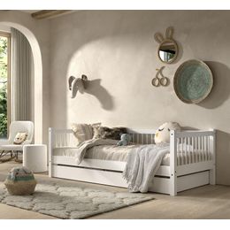 Einzelbett Home Affaire, wei&szlig; (wei&szlig;, wei&szlig;, wei&szlig;), B:97,5cm H:68cm L:207,5cm, Betten, mit LF 90x200 cm, wahlweise mit o. ohne Bettschublade, Buche wei&szlig;