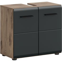Waschbeckenunterschrank Welltime "FLORENZ, Breite 60cm, 1 Einlegeboden, 2 F&auml;cher", schwarz (nox oak nb, schwarz matt), B:60cm H:54cm T:31cm, FSC-zertifizierter Holzwerkstoff, MDF, Schr&auml;nke, Waschbeckenunterschrank, mit Siphonausschnitt, Badm&ouml;bel, Badschrank, Schrank, Kommode, Bad