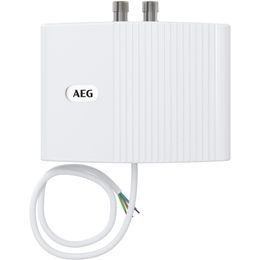 Klein-Durchlauferhitzer AEG HAUSTECHNIK "MTE 570 f&uuml;r Handwaschbecken, 5,7 kW, mit Stecker", wei&szlig;, B:19cm H:14,3cm T:8,2cm, Durchlauferhitzer, elektronisch, sofort lauwarmes Wasser (ca. 35C)
