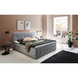 Boxbett Home Affaire "Tessaja, inkl. Bettkasten, in der Breite 180x200cm erh&auml;ltlich", grau, B:182cm L:218cm, Stoffbezug Nordic (100% Polyester), Komplettbetten, Kopf- und Fu&szlig;teil gesteppt, inkl. Anti-Slip-Topper, Topseller