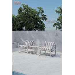 Gartenlounge-Set VENTURE HOME "Messina, gro&szlig;z&uuml;giges Outdoor-Set f&uuml;r hohen Sitzkomfort", beige, beige und wei&szlig;, beige, B:75cm H:61cm T:75cm, Glas, Polyester, Stahl, Sitzm&ouml;bel-Sets, Loungem&ouml;bel mit Stoffbezug, angenehm, weich