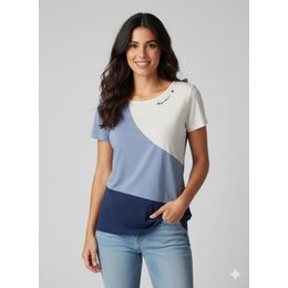 Kurzarmshirt Ragwear "MINT BLOCK O", Damen, Gr. XS, blau (stone blau), Jersey, Obermaterial: 80% Baumwolle, 20% Polyester, Rundhals, Shirts, mit Logo-Patches an Saum und &Auml;rmel