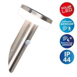 N&auml;ve LED Solarleuchte N&Auml;VE "Norcia", silberfarben, B:12,5cm H:25cm L:12,5cm &Oslash;:12,5cm, Leuchten, inkl. D&auml;mmerungssensor, Bewegungsmelder, Druckschalter, LED warmwei&szlig;