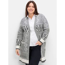 Longstrickjacke sheego by Joe Browns, Damen, Gr. 48/50, grau, 97% Polyester, 3% Elasthan, gemustert, Strickjacken Longstrickjacke