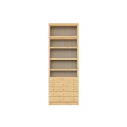 B&uuml;cherregal Home Affaire "Soeren Regal mit 5 breiten Schubk&auml;sten in geteilter Optik", natur, B:80cm H:220cm T:29cm, Massivholz, Regale, B&uuml;cherregal, T/H: 80/29/220 cm, Kiefer FSC-zertifiziert, elegante Metallgriffe