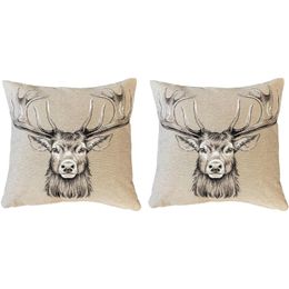 Dekokissen Home Wohnideen "CIERVO", beige (natur), B:45cm L:45cm, Baumwolle, Polyester, Dekokissen_Sitzkissen_Kissenh&uuml;llen, mit F&uuml;llung, Gobelin